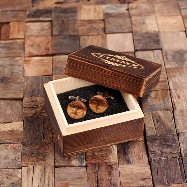 Men’s Classic Personalized Round White Oak Cufflinks & Box - Teals ...
