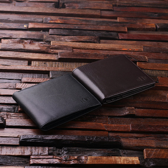 Men’s Personalized Engraved Monogrammed Black Leather Wallet - Teals ...