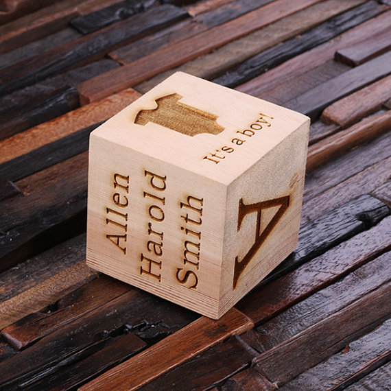 Personalized 3” Baby Block Cubes Decorative Newborn Gift - Teals ...