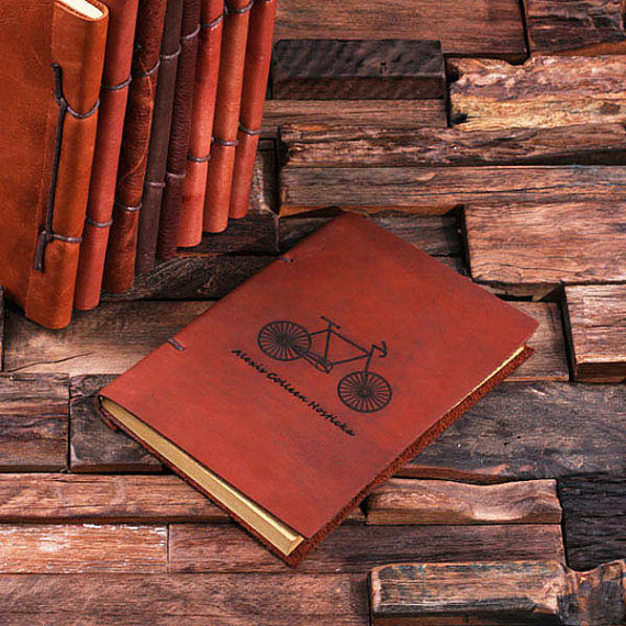 Personalized Leather Notebook Journal Diary - Bike Design - Teals ...