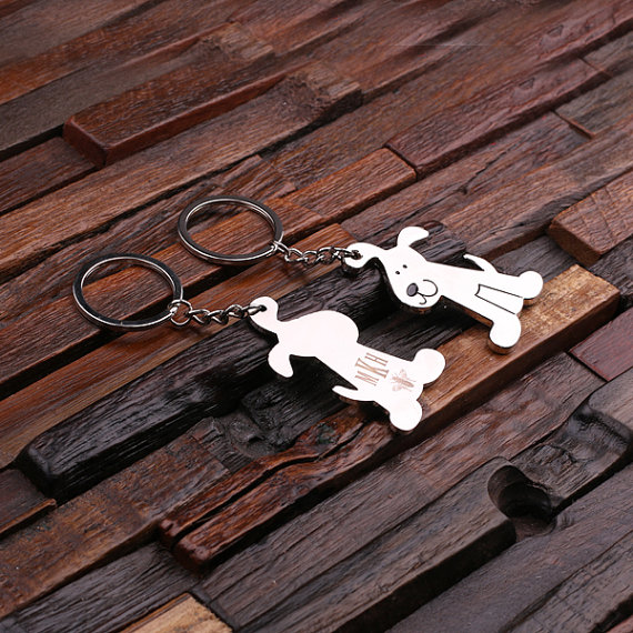 Personalized Polished Stainless-Steel Dog Charm Keychain - Teals ...