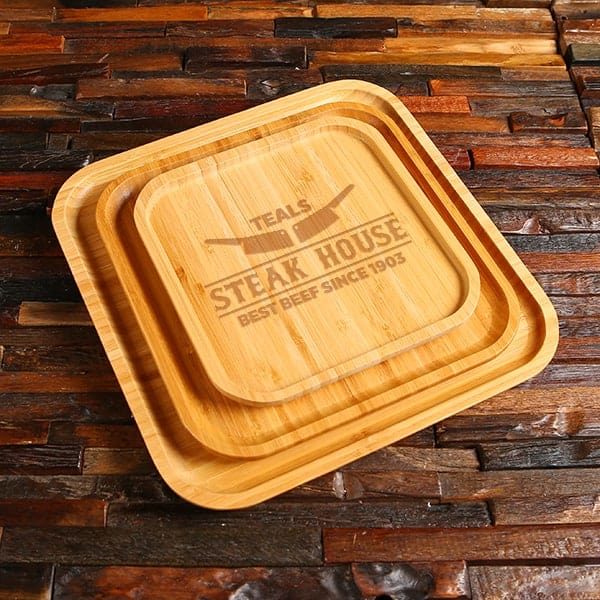 Square Bamboo Logo Laser Engraved Commercial Restaurant Food Trays ...