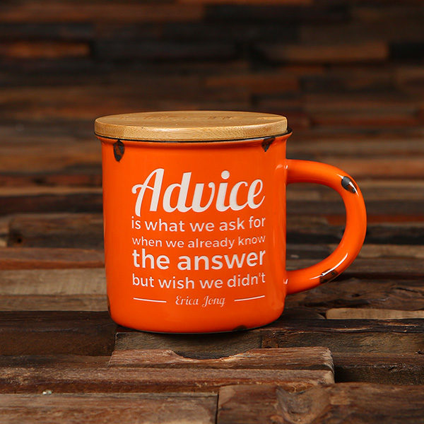 Custom Quote 11-oz Orange Ceramic Mug & Bamboo Lid Gift Set - Teals ...